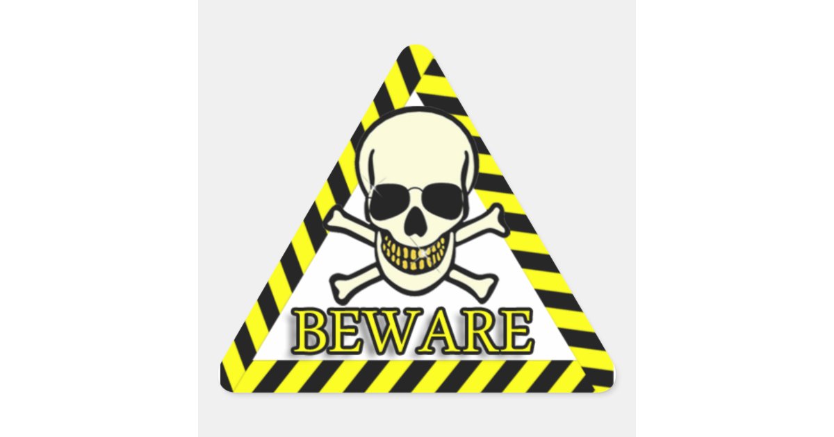 Beware Smiling Skull With Sunglasses Triangle Sticker | Zazzle