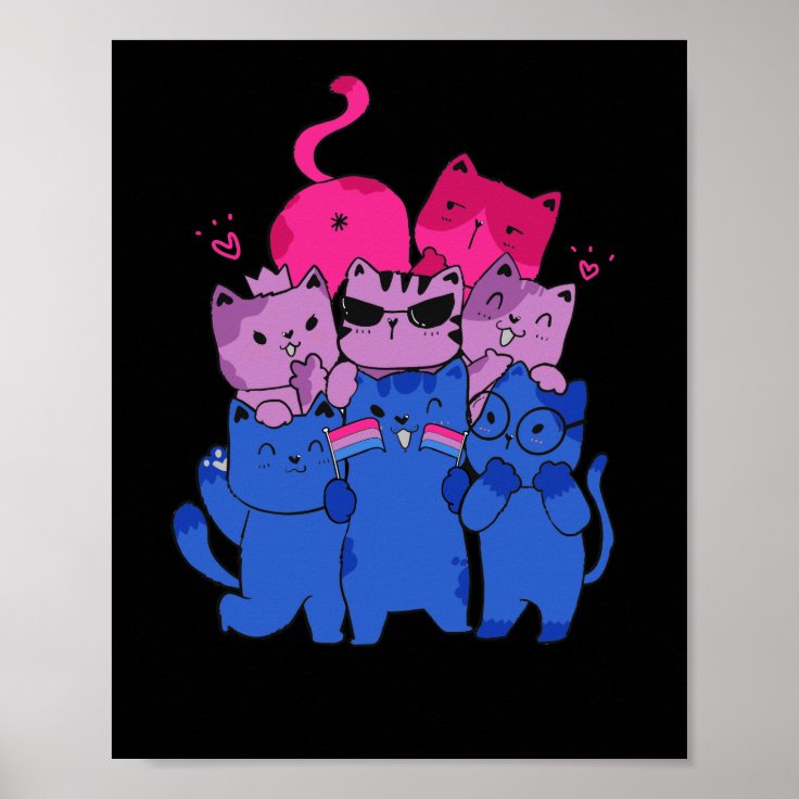 Bi Pride Cat Lgbt Bisexual Flag Cute Kawaii Cats Poster Zazzle