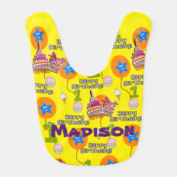 Bibs, #1 Happy Birthday First Birthday Yellow Bib | Zazzle