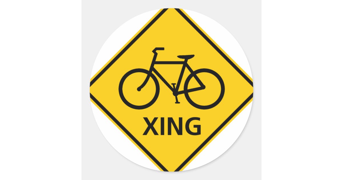 Bicycle Crossing Highway Sign Classic Round Sticker | Zazzle