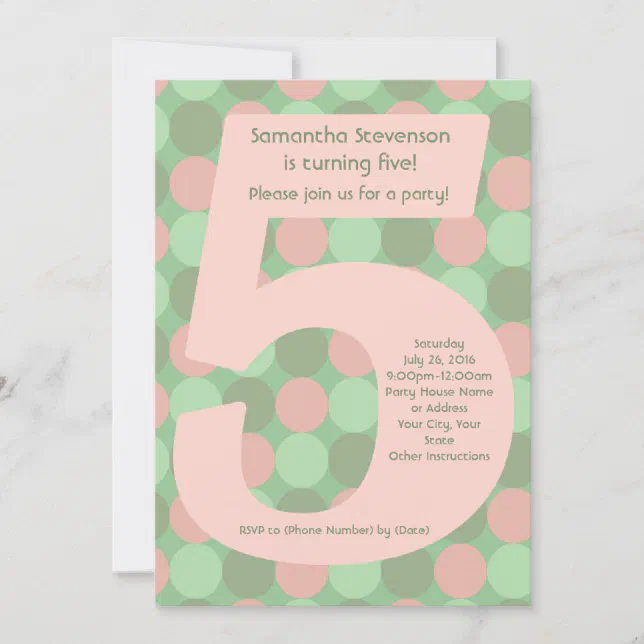 Big Number 5 Girl's 5th Birthday Party Invitation | Zazzle