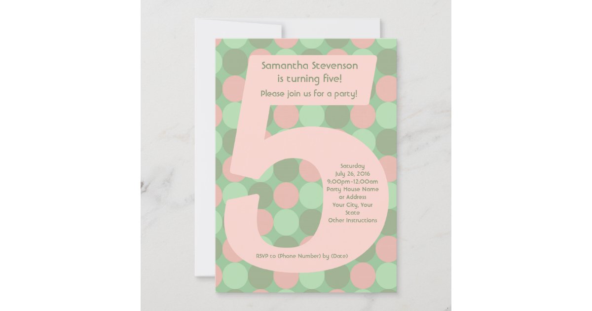 Big Number 5 Girl's 5th Birthday Party Invitation | Zazzle