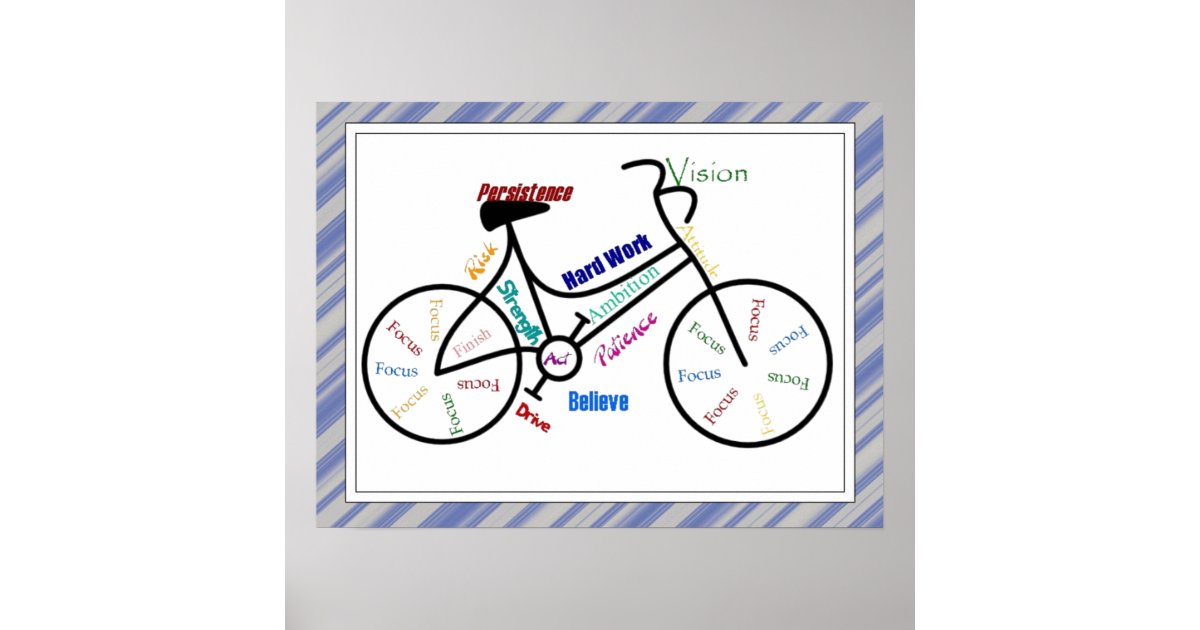 Bike, Bicycle Sport, Motivational Words & Stripes Poster | Zazzle