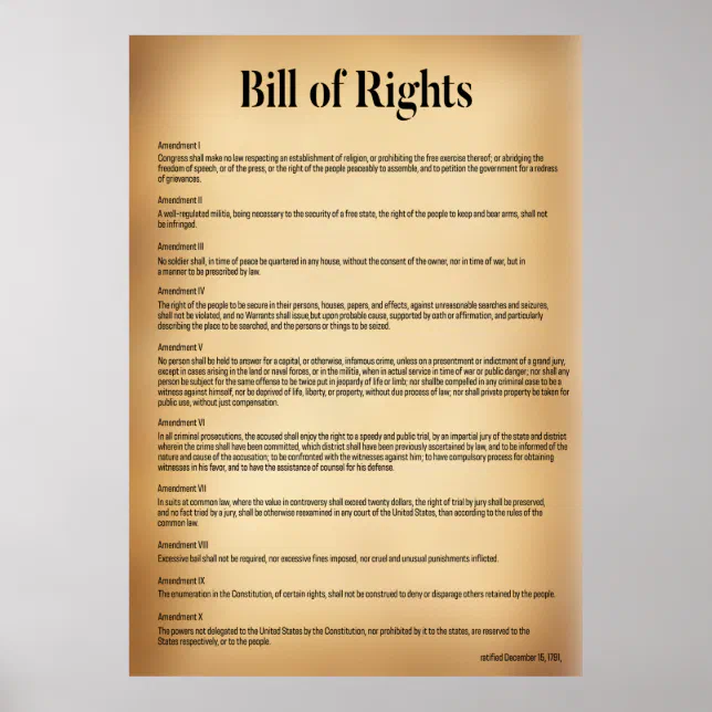 bill of rights US Constitution Poster | Zazzle