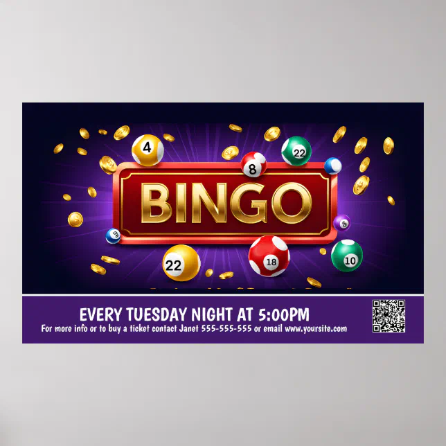 Bingo Night Banner PTO PTA Church Banner Poster | Zazzle