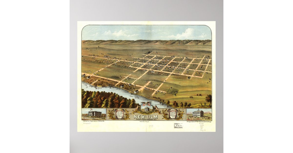 Bird's eye view of New Ulm, Minnesota (1870) Poster | Zazzle