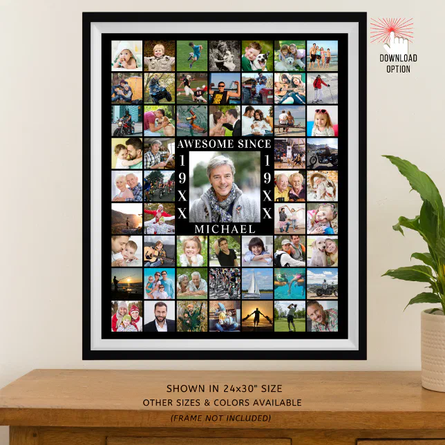 Birthday 55 Photo Collage AWESOME SINCE Poster | Zazzle