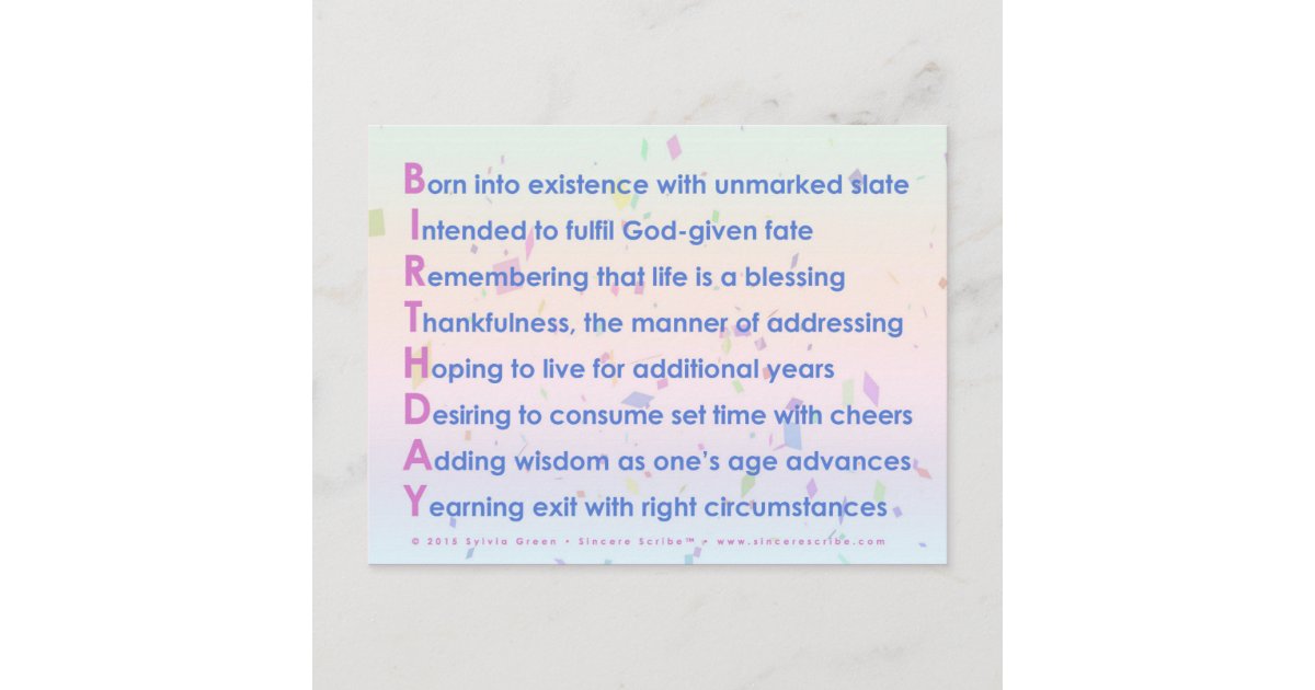 Birthday (Acrostic) Postcard | Zazzle