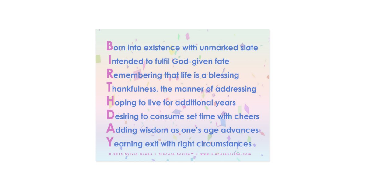 Birthday (Acrostic) Postcard | Zazzle.co.uk