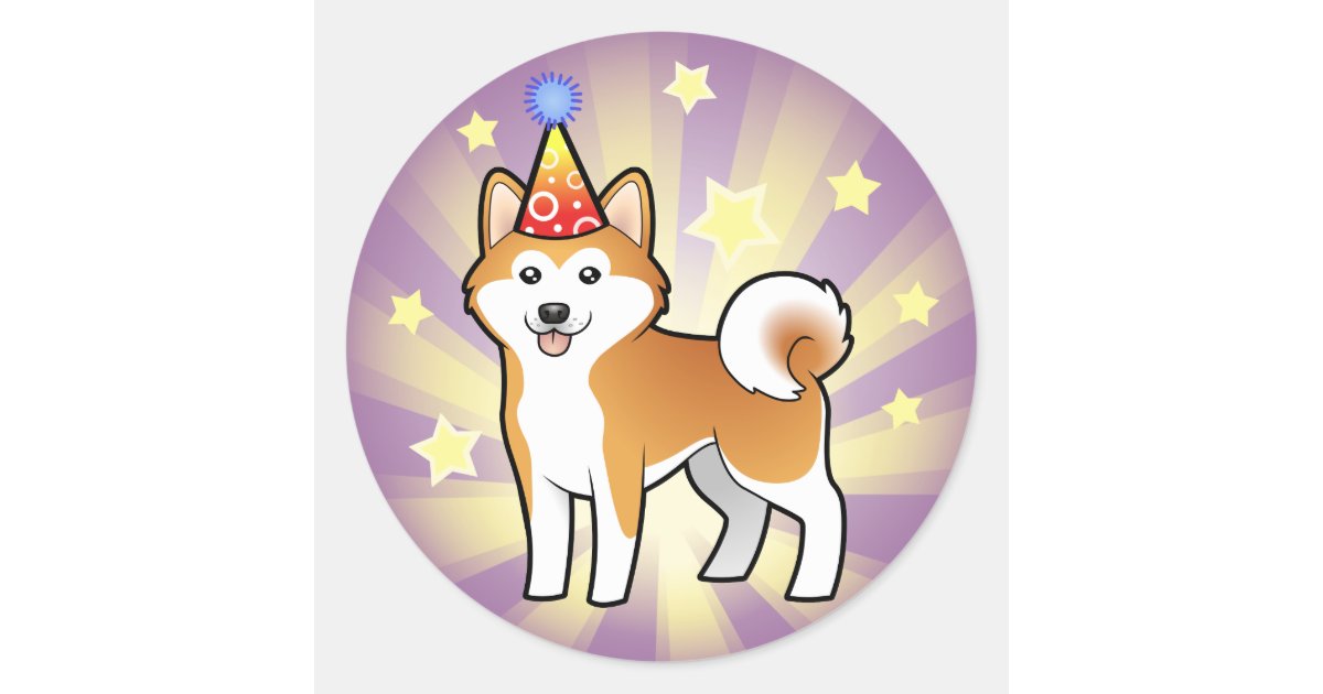 Birthday Akita Inu / Shiba Inu Classic Round Sticker | Zazzle