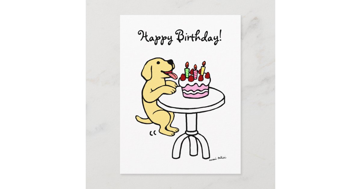 Birthday Cake Yellow Labrador Cartoon Postcard | Zazzle