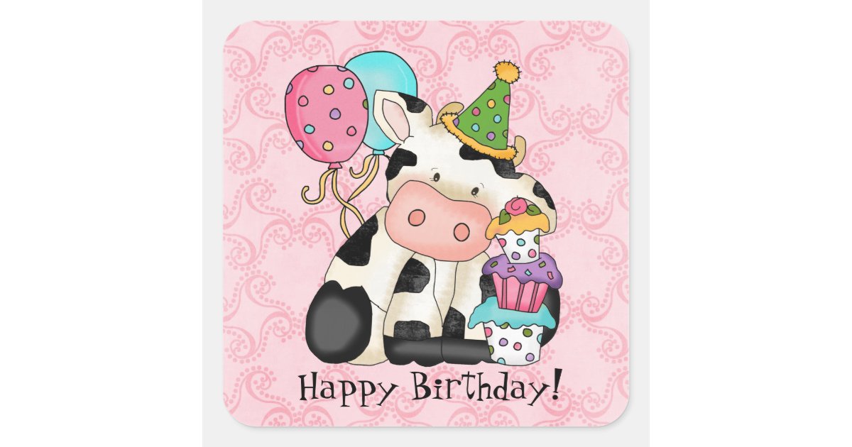 Birthday Celebration Cow Sticker | Zazzle