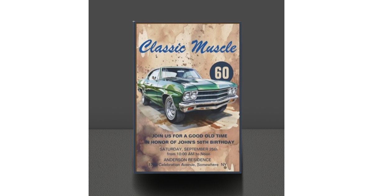 Birthday Classic Muscle Car Invitation | Zazzle
