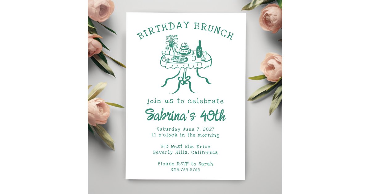 Birthday Party Buffet Table Hand Drawn Custom Invitation | Zazzle