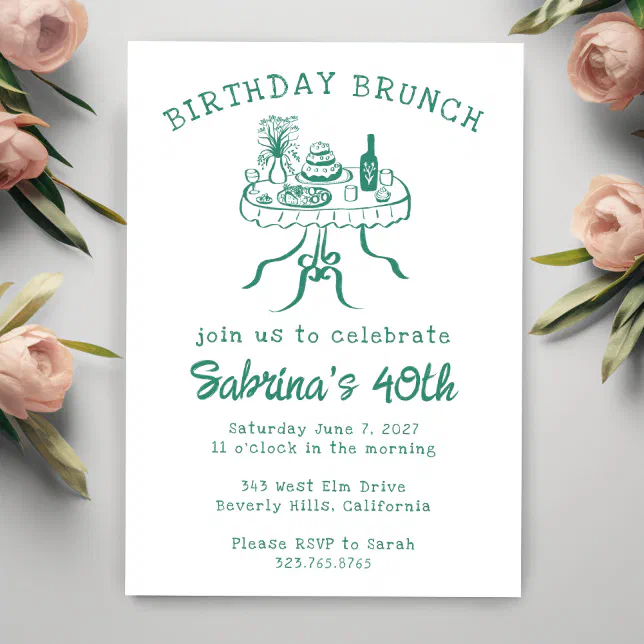 Birthday Party Buffet Table Hand Drawn Custom Invitation | Zazzle