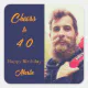Birthday photo blue gold cheers men square sticker | Zazzle