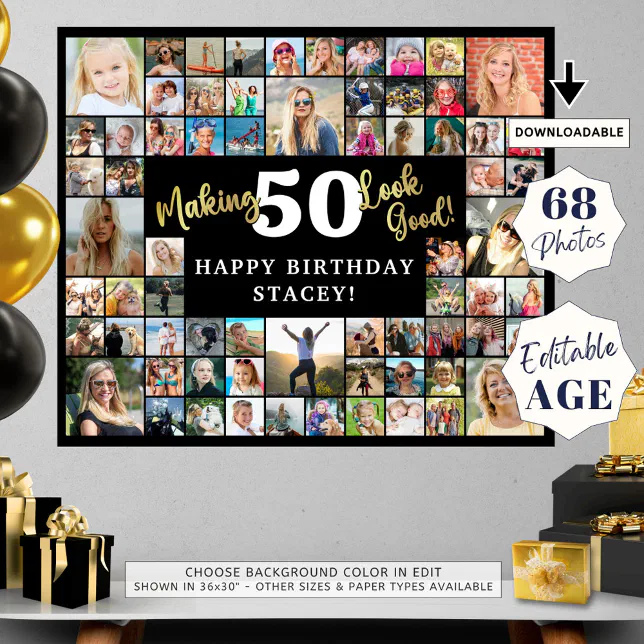 Birthday Photo Collage Making AGE Look Good 68 Pic Poster | Zazzle