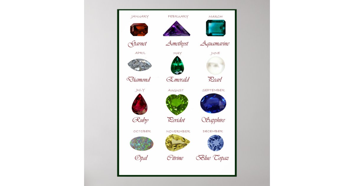 Birthstone Chart With 12 Gemstones Puzzle Zazzle