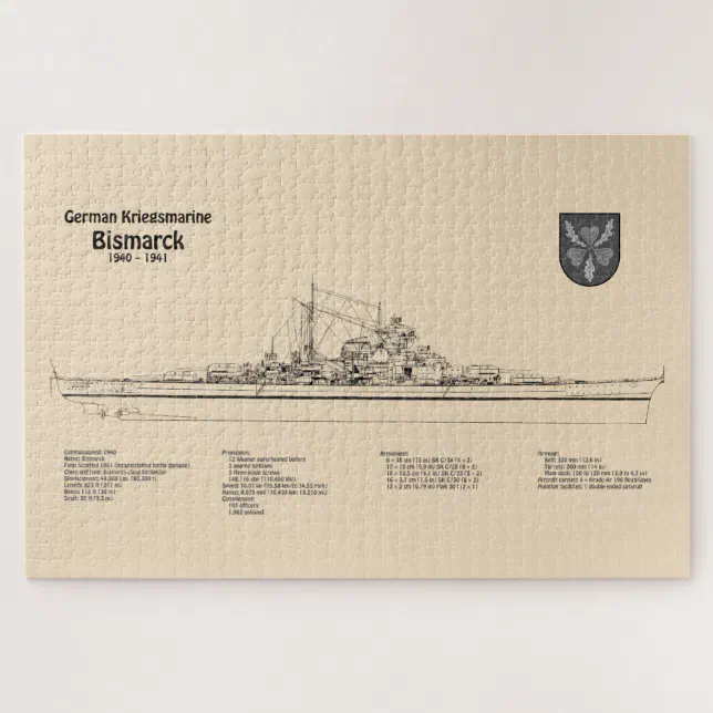 Bismarck - Battleship Blueprint Plans SD Jigsaw Puzzle | Zazzle