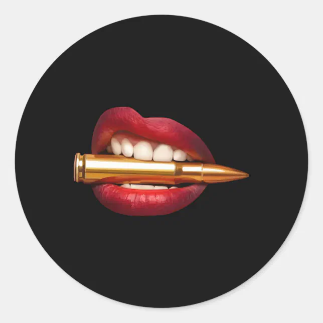 Bite The Bullet Lips Gun Pop Classic Round Sticker | Zazzle
