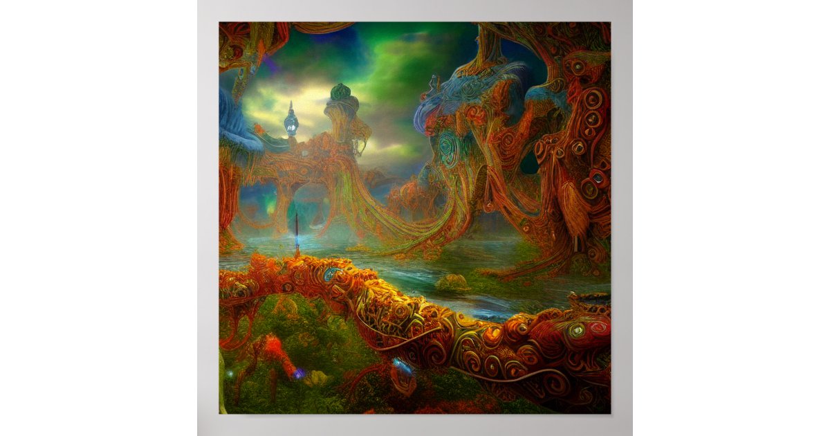 Bizarre Alien Ornamental Lake Lucid Dream Poster | Zazzle