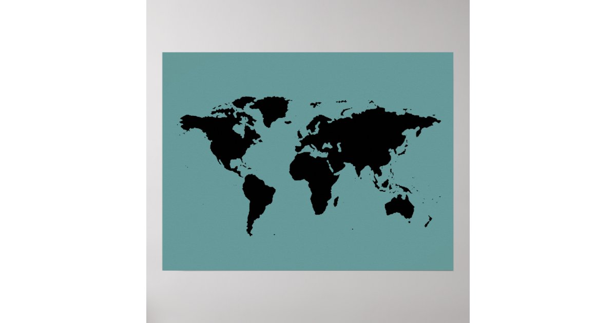 black and blue world map poster | Zazzle