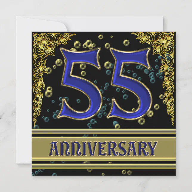 Black and Gold 55th Anniversary party Invitation | Zazzle