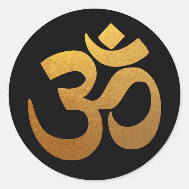 Black and Gold Foil Om Symbol Classic Round Sticker | Zazzle