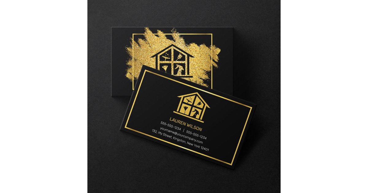 Black and Gold House Cleaning Glitter Sparkle Business Card | Zazzle