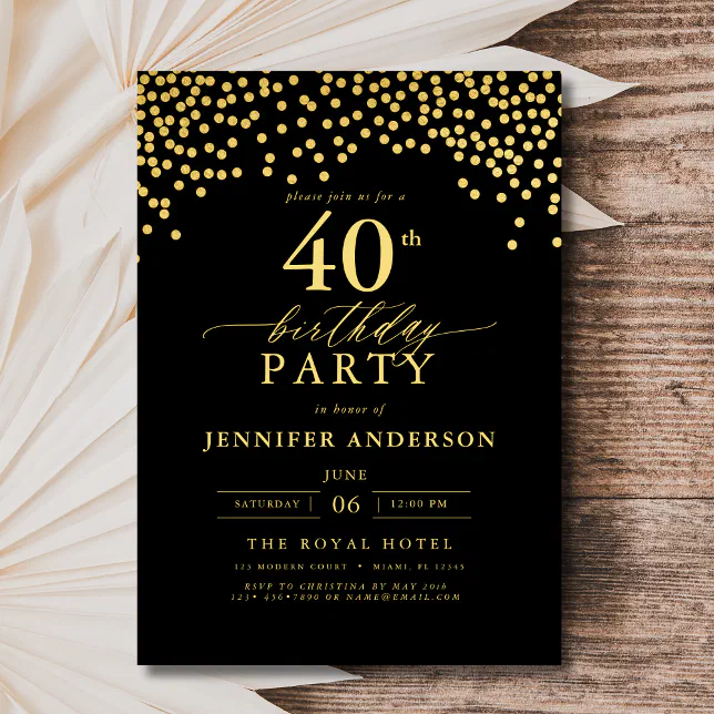 Black And Gold Script Forty 40th Birthday Invitation | Zazzle