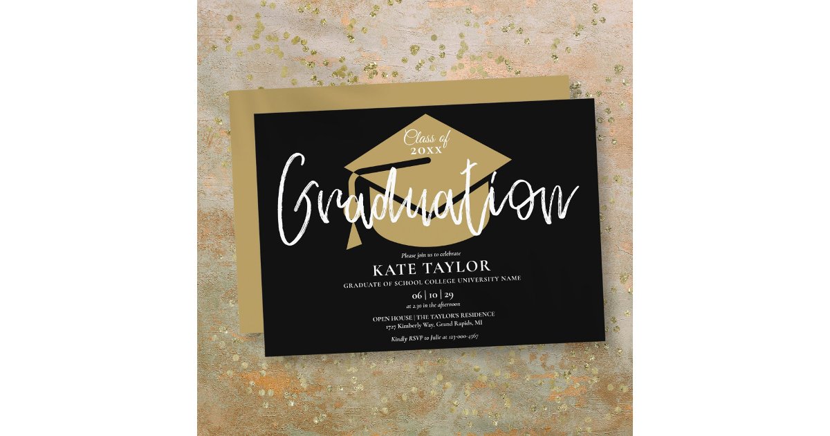 Black And Gold Script Graduation Party Invitation | Zazzle