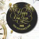 Black and gold Script Happy New year Classic Round Sticker | Zazzle