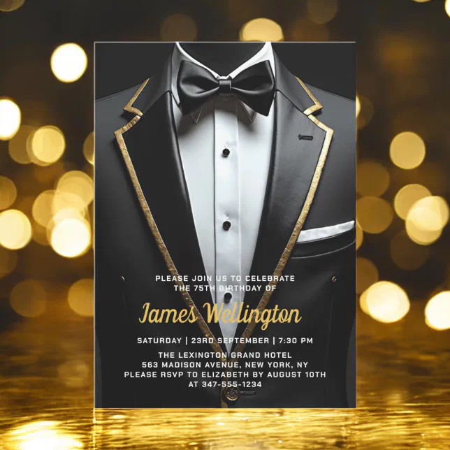 Black and Gold Tuxedo Birthday Event Invitation | Zazzle