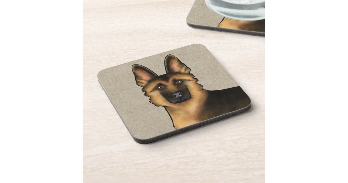Black And Tan German Shepherd Cute Dog Head Beige Coaster | Zazzle