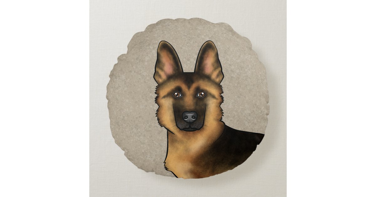 Black And Tan German Shepherd Cute Dog Head Beige Round Cushion | Zazzle