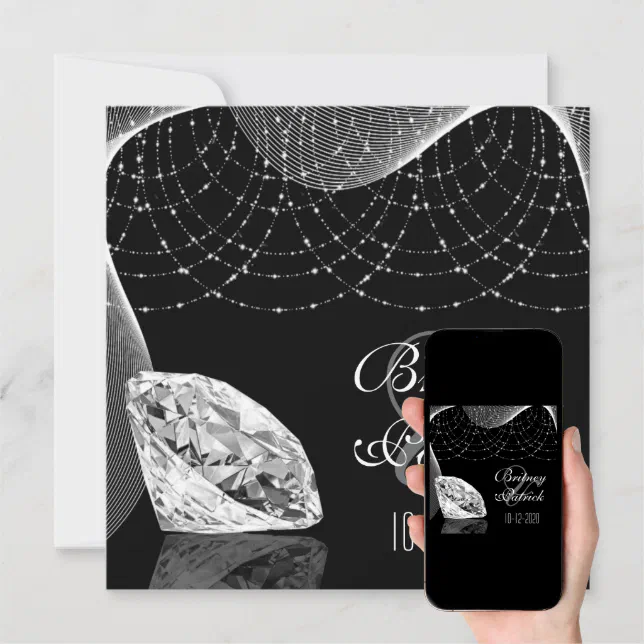 Black and White Bling Diamond Wedding Invitations | Zazzle