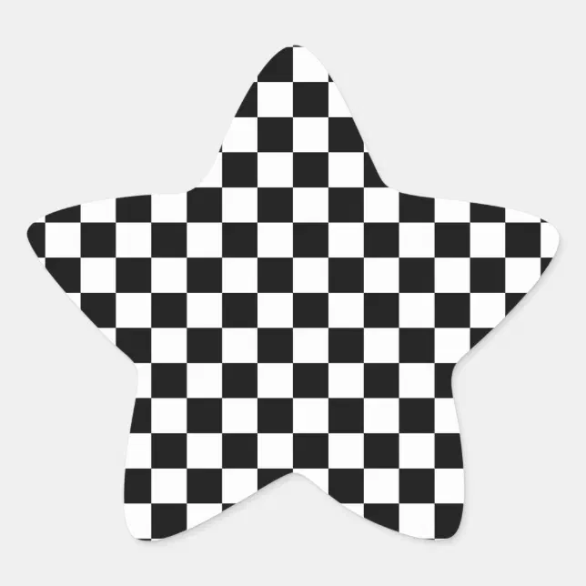 Black and White Chequered Squares Star Sticker | Zazzle