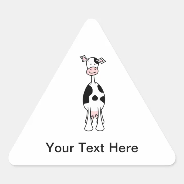 Black and White Cow Cartoon. Front. Triangle Sticker | Zazzle