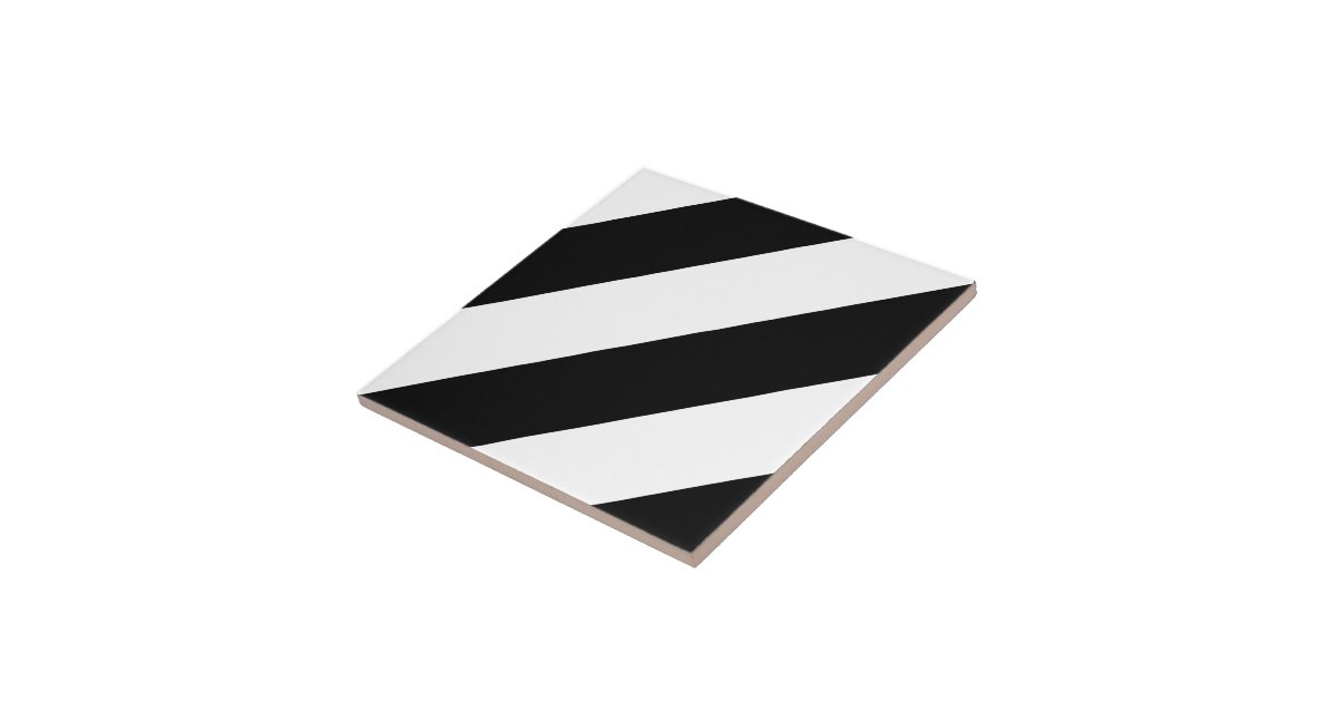 Black and White Diagonal Stripes Tile | Zazzle