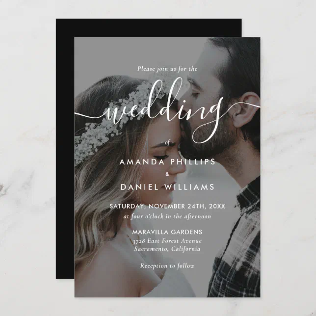 Black and White Elegant Script Photo Wedding Invitation | Zazzle