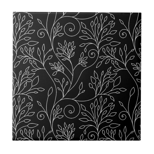 Black and white floral Tile | Zazzle.co.uk