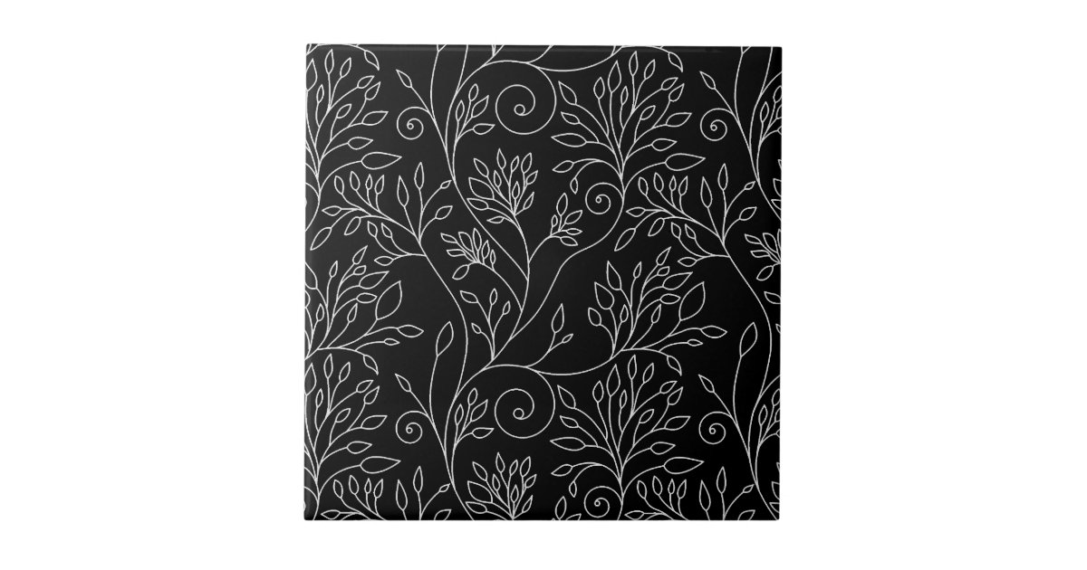 Black and white floral Tile | Zazzle