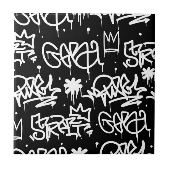 Black and White Graffiti pattern Tile | Zazzle.co.uk