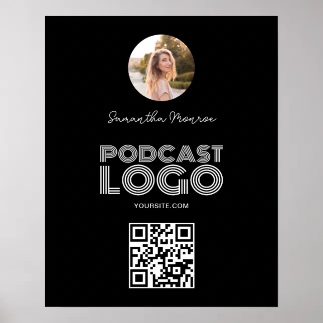 Black and White Modern Podcast Logo QR Code Poster | Zazzle