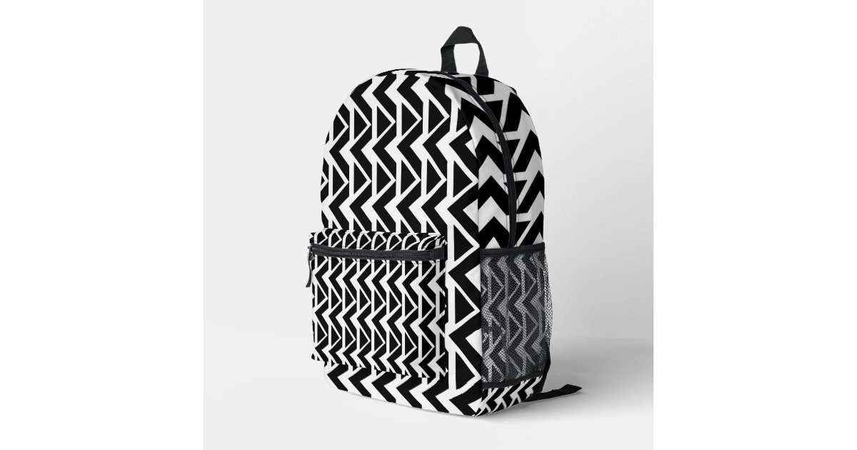 Black and White Triangle Chevron Stripe Pattern Printed Backpack | Zazzle