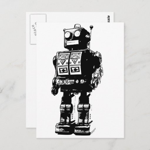 Black and White Vintage Robot Postcard | Zazzle