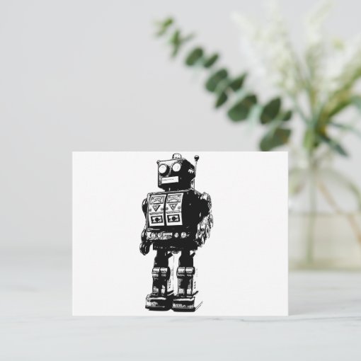 Black and White Vintage Robot Postcard | Zazzle