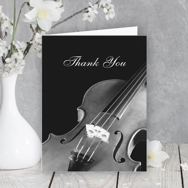 Black and White Violin Musician Funeral Sympathy Thank You Card | Zazzle