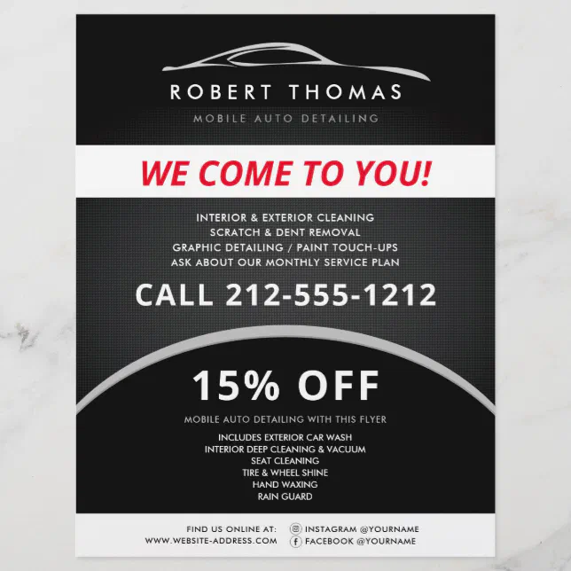 Black Auto Detailing, Auto Repair, Car Wash Flyer | Zazzle