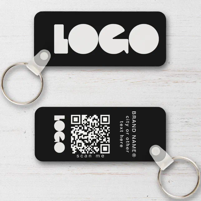 Black Business Logo & QR Code, Company Horizontal Key Ring | Zazzle